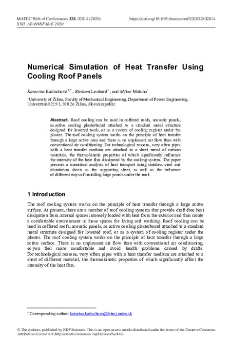 Pdf Numerical Simulation Of Heat Transfer Using Cooling Roof Panels