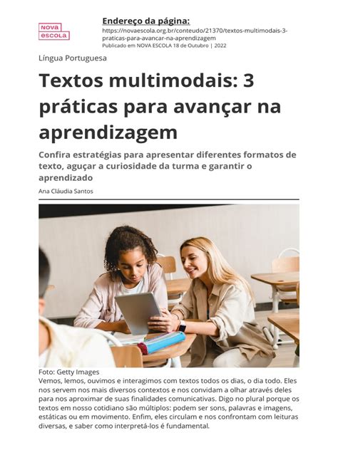 Textos Multimodais 3 Praticas Para Avancar Na Aprendizagem Pdf