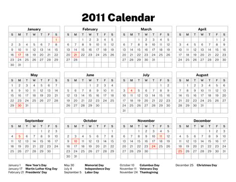 2011 Year Calendar Printable