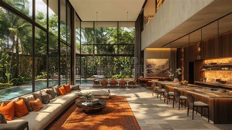 Luxurious Open Plan Living Space With Tropical Garden Views Stock Image Image Of Light View