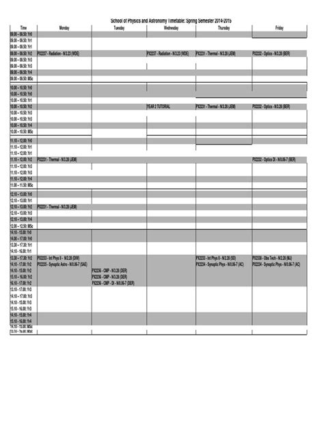 School Of Physics And Astronomy Timetable Spring Semester 2014 2015 Pdf Natural Sciences