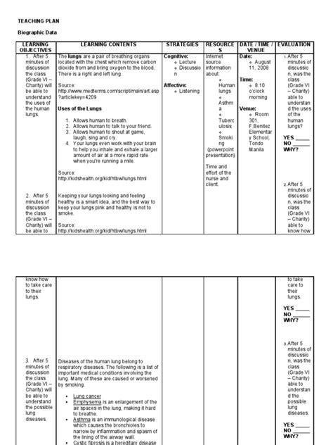 Teaching Plan Pdf Tuberculosis Lung