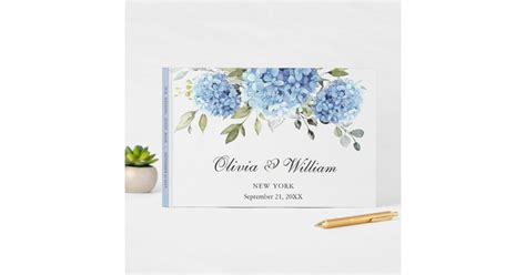 Elegant Blue Hydrangea Eucalyptus Wedding Guest Book Zazzle