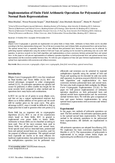 pdf implementation of finite field arithmetic operations for