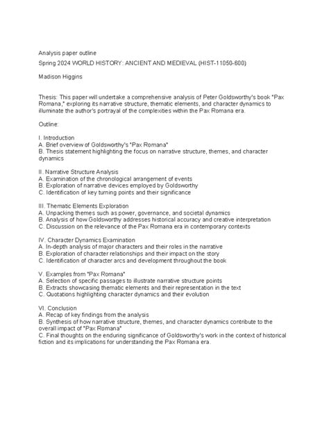 Analysis Paper Outline Analysis Paper Outline Spring 2024 World