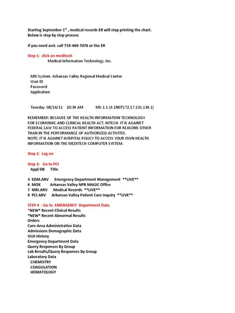 Meditech Er Cheat Sheet Pdf Emergency Department Medical Record