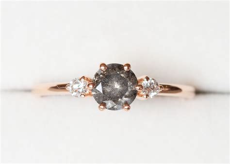 Three Stone Salt And Pepper Diamond Rose Gold Engagement Ring Aviella