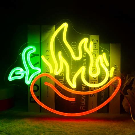 Flaming Hot Chili Peppers Neon Signs Red Yellow Foods For