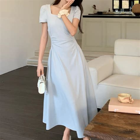 디어포텐 여름신상여름하객룩 스퀘어넥 주름 퍼프 반팔 셔링 A라인 플레어 롱원피스 결혼식 하객원피스 데이트룩 단정 오피스룩 셀프웨딩 컨셉촬영 브라이덜샤워