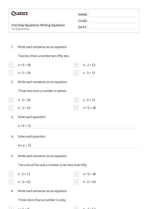50 Writing Equations Worksheets For 5th Grade On Quizizz Free