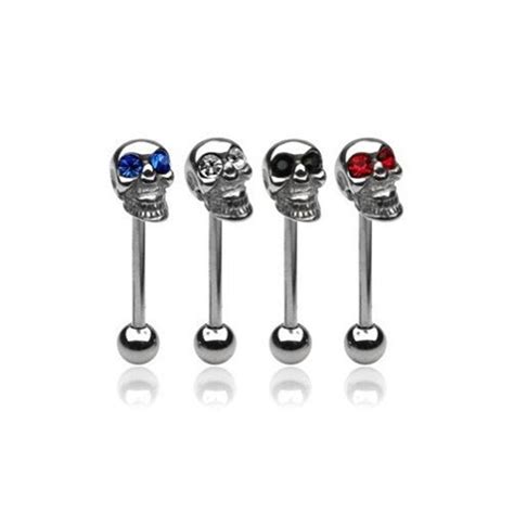 Punk Gemed Eye Skull Tongue Bar Ring Piercing Jewelry Tongue Barbell