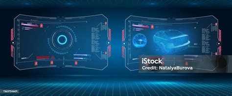 Hud Ui Gui에서 홀로그램 자동차 스타일 자동차의 하드웨어 진단 상태 스캔 자동차 인포그래픽 Ui 허드 스타일의 분석 및