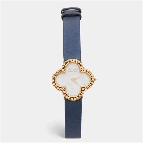 Van Cleef And Arpels Mother Of Pearl 18k Yellow Gold Satin Alhambra
