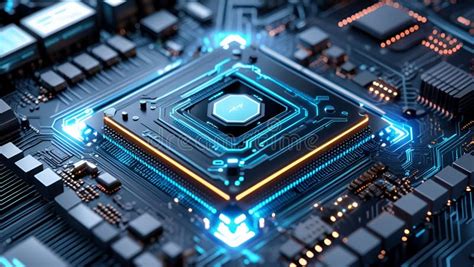 Advanced Cpu Microchip With Futuristic Circuitry Glowing Blue Neon