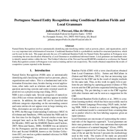 Portuguese Named Entity Recognition Using Conditional Random Fields And Local Grammars Acl