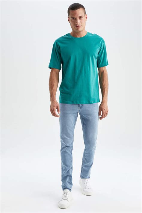 Yeşil رجل تي شيرت اوفر سايز بيزك قطن بياقة مستديرة 2641205 Defacto