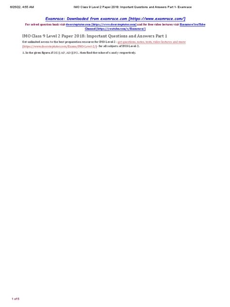 Imo Level 2 Class 9 Paper 2018 Part 1 Pdf