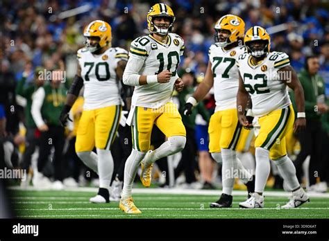 Green Bay Packers Quarterback Jordan Love Celebrates After Throwing A