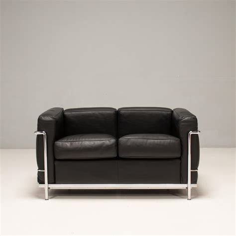 Le Corbusier Lc2 Grand Confort 2 Seater Black Leather Sofa For Sale At