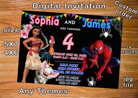 Invitación De Cumpleaños Doble Invitación De Cumpleaños De Hermanos
