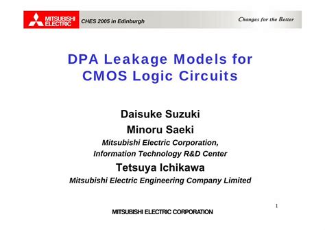 Pdf Dpa Leakage Models For Cmos Logic Circuits1 Ches 2005 In Edinburgh Dpa Leakage Models