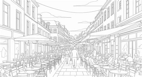 Bustling European Street Cafe Scene With People Enjoying Outdoor