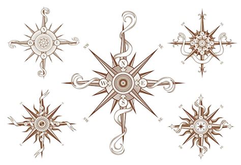 Premium Vector Vintage Wind Rose Compass With Medieval Antique Ribbons Sea Travel Cartography