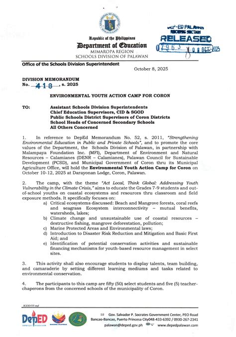 Deped Palawan Division Memorandum No 418 Series Of Facebook