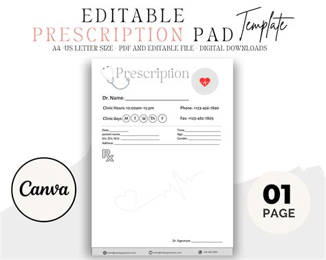 Editable Printable Prescription Pad Template