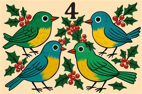Four Calling Birds The Twelve Days Of Christmas English Christmas