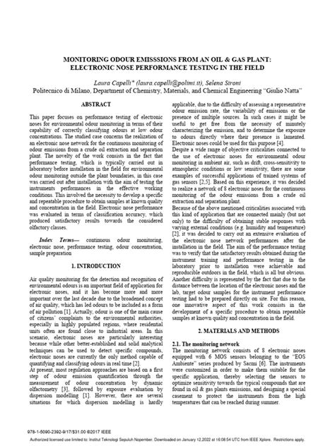 Monitoring Odour Emisssions From An Oil Amp Gas Plant Electronic Nose Performance Download