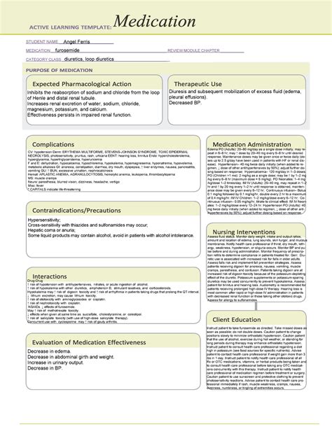 Furosemide Medication Template