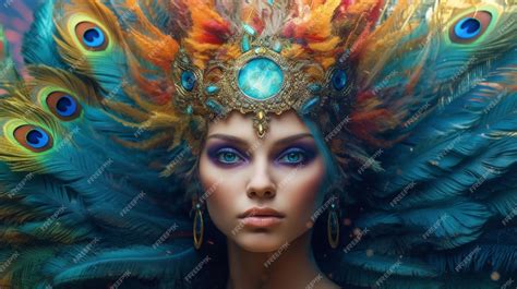 Premium Ai Image Fantasy Portrait Of A Peacock Female Creature