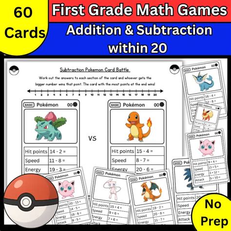 Pokemon Inspired Card Battles For Addition And Subtraction Within 20 Math