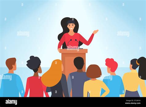 Confident Speech Of Speaker In Front Of Audience Vector Illustration