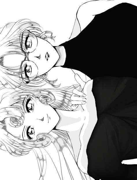 Safebooru 2girls Commentary Dress Earrings Glasses Greyscale Hair Bun