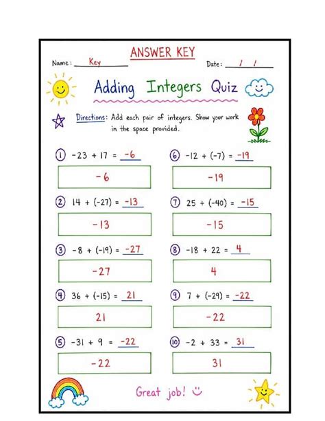 Adding Integers Quiz Practice And Real World Problems By The Math