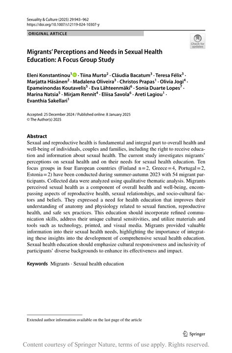 Pdf Migrants Perceptions And Needs In Sexual Health Education A