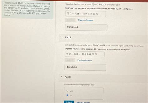Solved Propenoic Acid C3h4o2 ﻿is A Reactive Organic Liquid