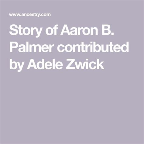 The Story Of Aaron B Palmer By Adele Zwick