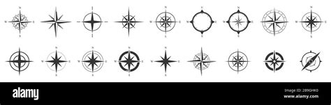 Compass Icons Set Black Compass Icons Isolated Vector Illustration