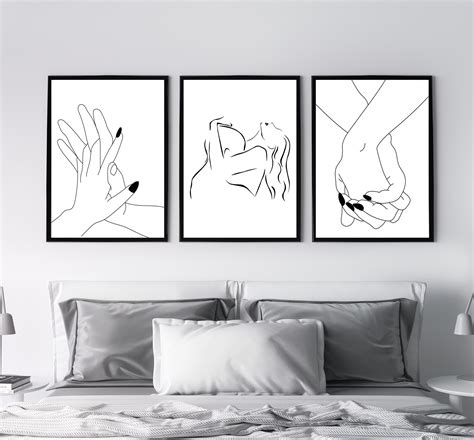 Set Of 3 Couple Line Art Couple Erotic Line Art Bedroom Set Line Art