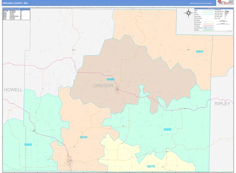 Oregon County Mo Wall Map Color Cast Style By Marketmaps