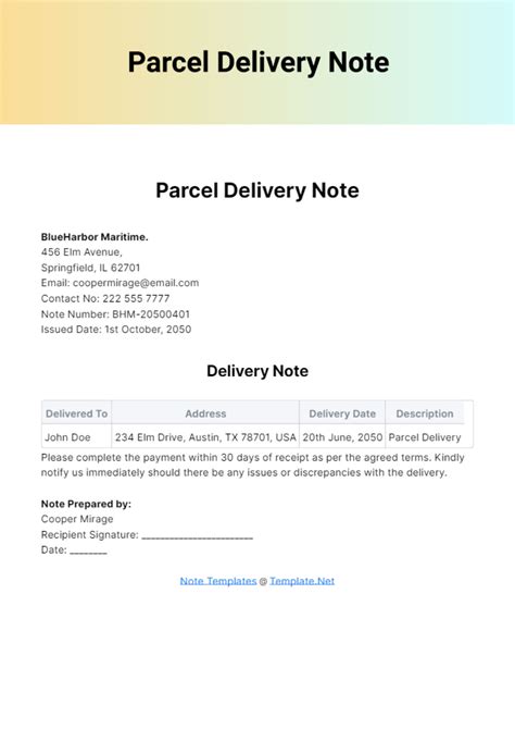 Free Parcel Delivery Note Template Edit Online And Download