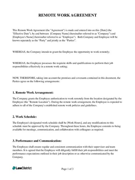 Fillable Online Remote Work Agreement Template Fax Email Print Pdffiller