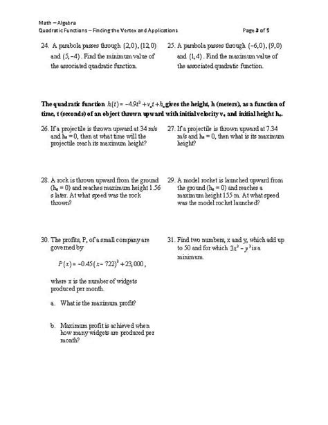 Math Algebra Finding The Vertex Of A Quadratic Function And