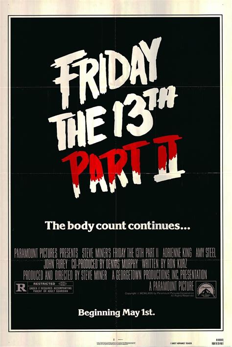 Friday The 13th Part Ii Original 1981 Vintage Advance One Sheet Poster