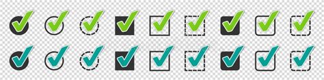 Different Checkbox Icon Set Green Vector Illustration Isolated On Transparent Background