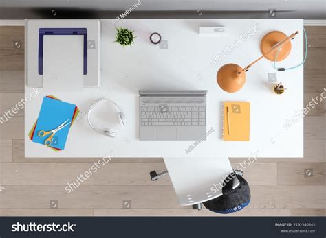 Top View Workspace Laptop Computer Printer Stock Illustration