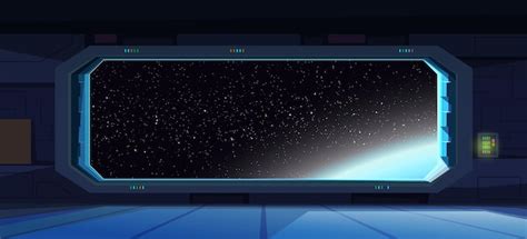 Gran Ventana Futurista Amplia En La Estación Espacial Moderna Con